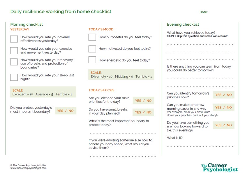 The daily resilience when working from home checklist